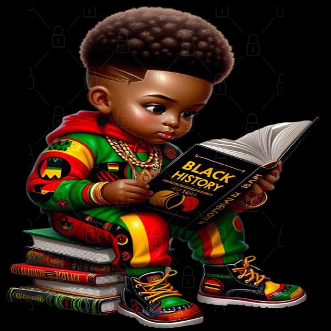 Black History Art2: African American Boy Reading (PNG Digital Art) - Etsy
