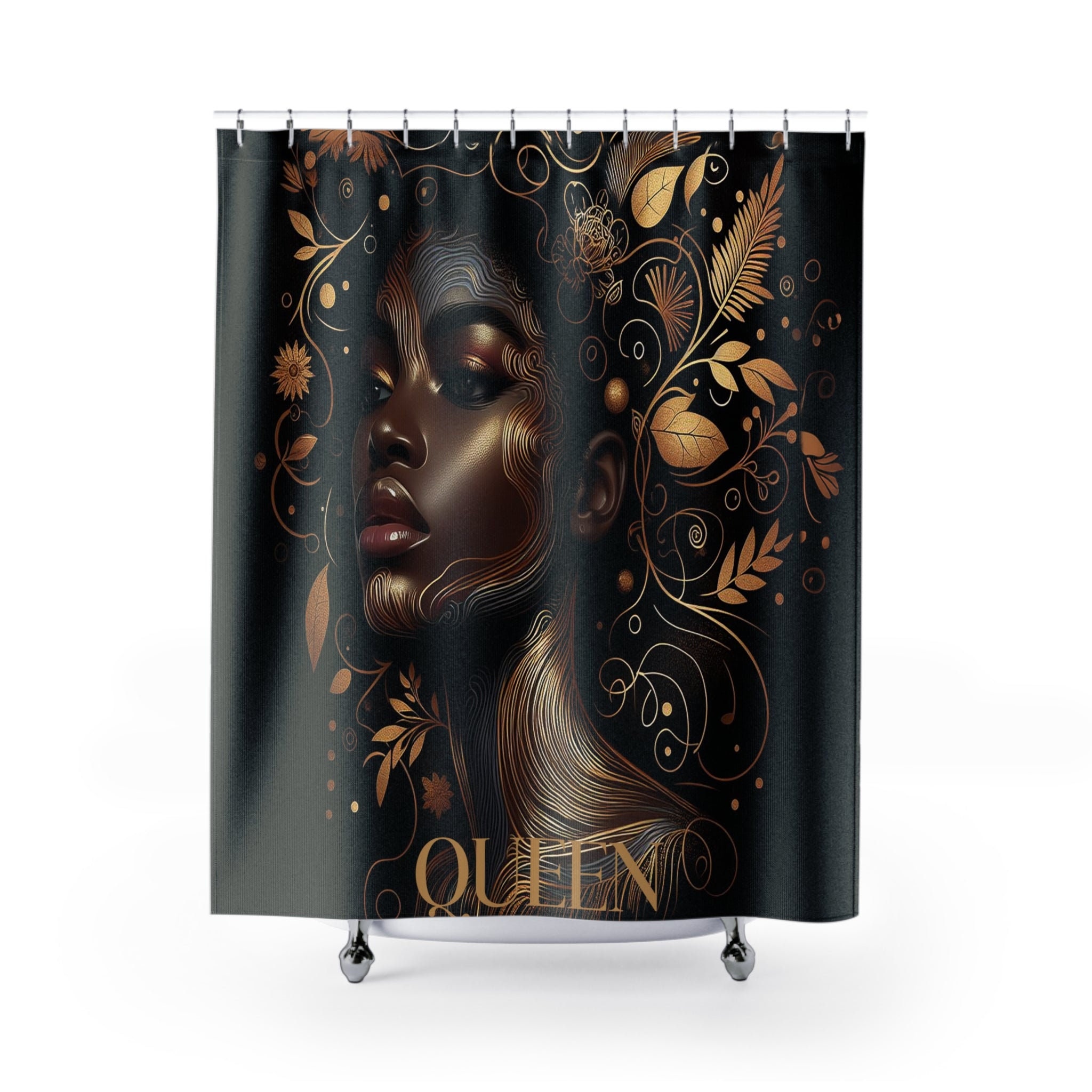 Bronzed Queen Shower Curtain: African American Woman, Golden AI Art - Etsy