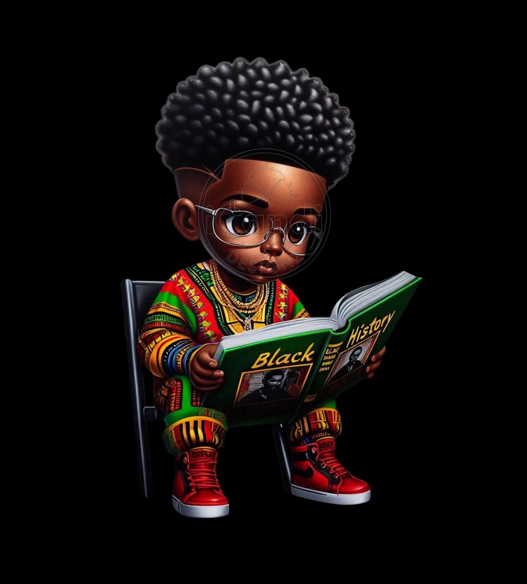 Black History Art: African American Boy Reading (PNG Digital Art) - Etsy