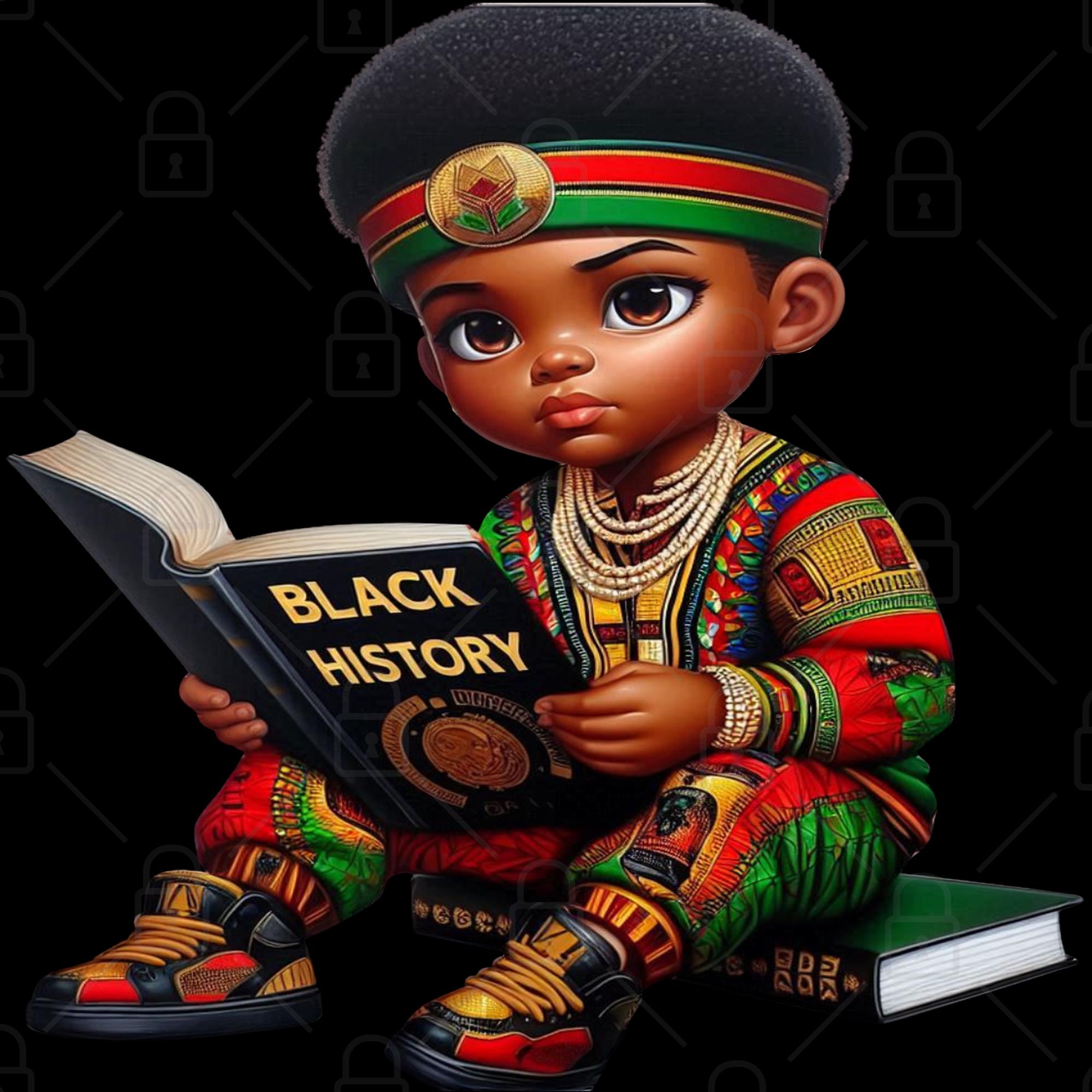 Black History Art2: African American Boy Reading (PNG Digital Art) - Etsy