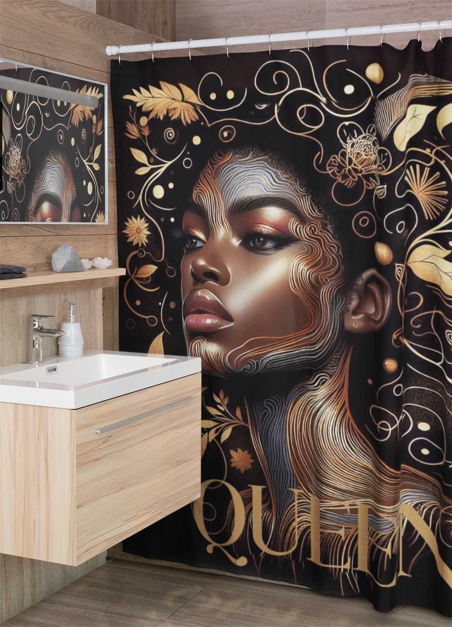 Bronzed Queen Shower Curtain: African American Woman, Golden AI Art - Etsy