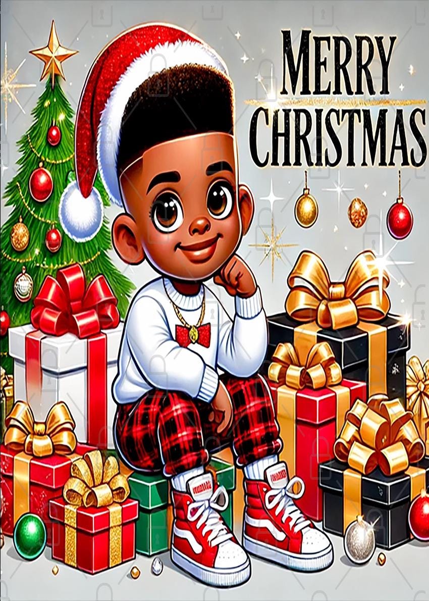 African American Christmas Card Template, Digital Design, Downloadable ...