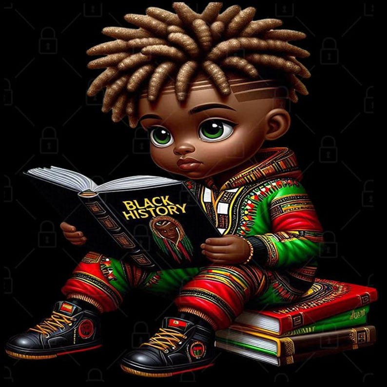 Black History Art2: African American Boy Reading (PNG Digital Art) - Etsy