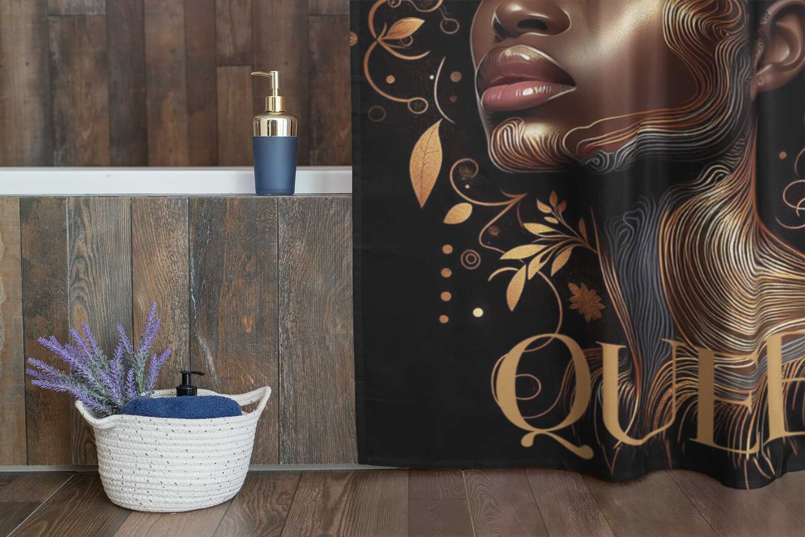 Bronzed Queen Shower Curtain: African American Woman, Golden AI Art - Etsy