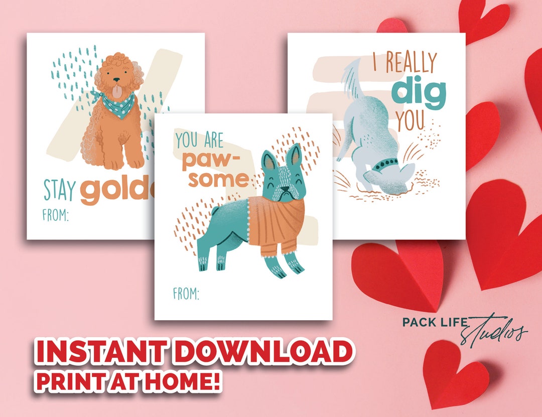 6 Instant Download Dog Printable Valentine's Day Cards | Classroom ...