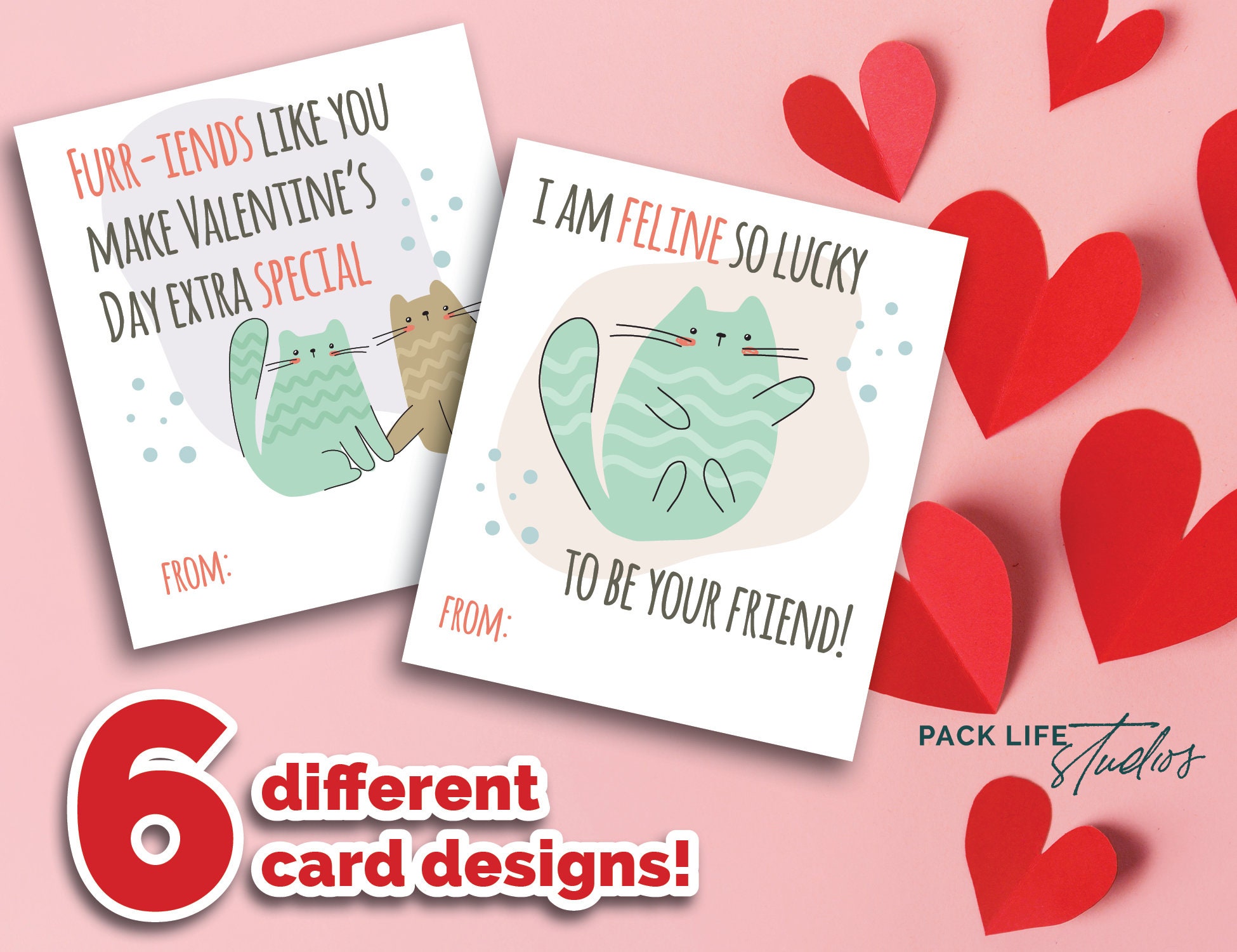6 Instant Download Cat Printable Valentine's Day Cards Classroom ...