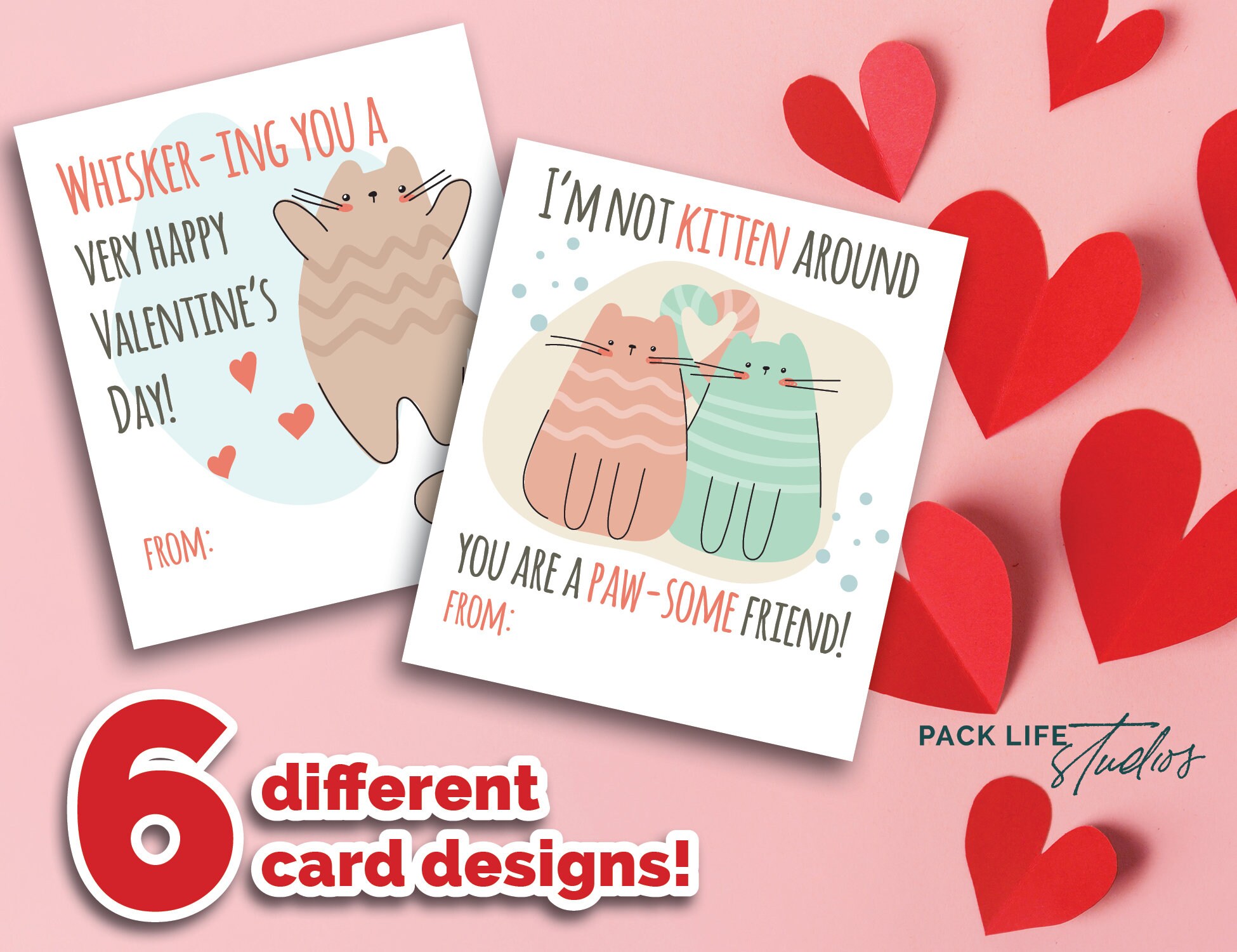 6 Instant Download Cat Printable Valentine's Day Cards Classroom ...