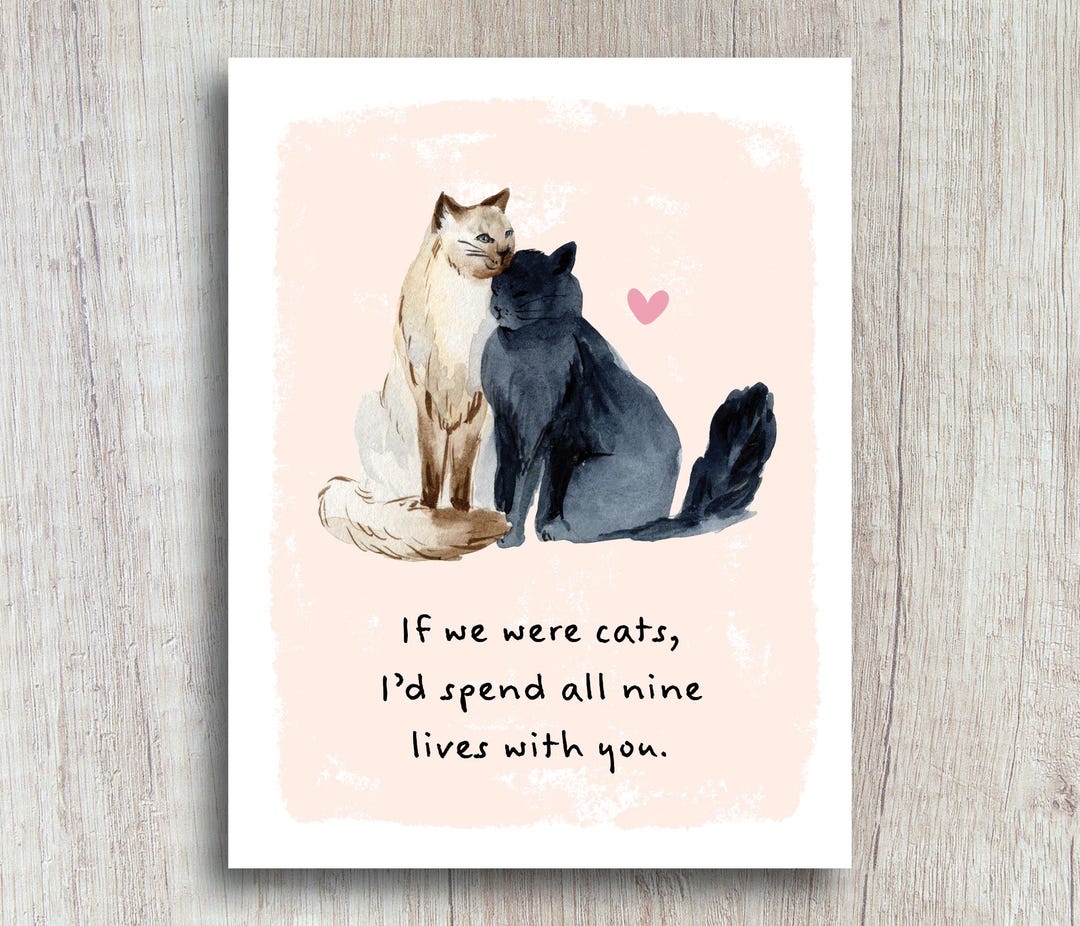 If We Were Cats I'd Spend All Nine Lives With You | Cute Love Card ...