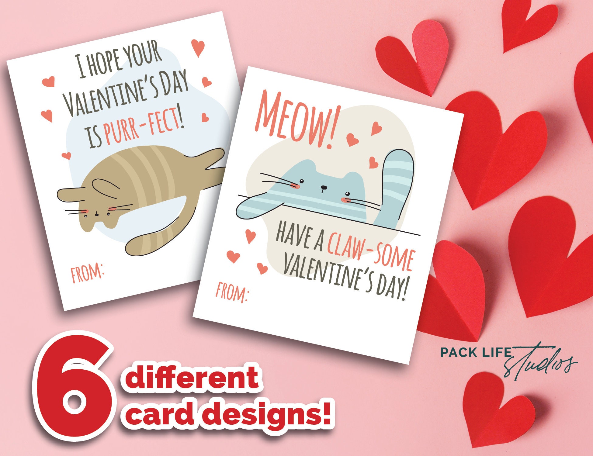 6 Instant Download Cat Printable Valentine's Day Cards Classroom ...