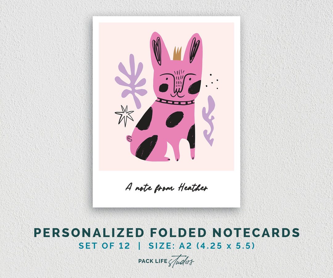 Pink Frenchie Custom Folded Notecards | Set of 12 Greeting Cards ...