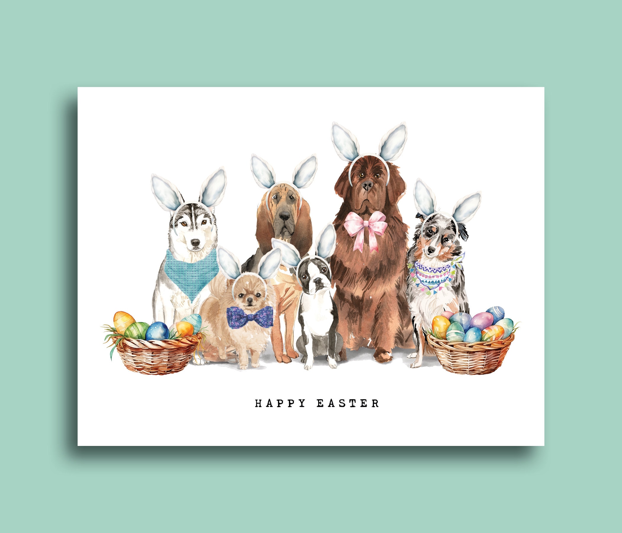 Group of Dogs Easter Card Happy Easter Greetings Springtime Dog Card ...