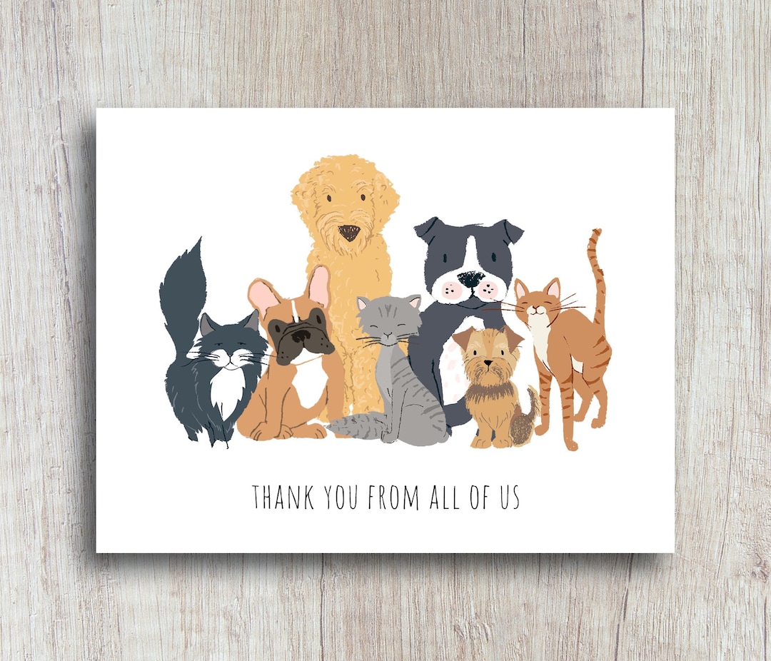 Thank You From All of Us | Cute Animal Group Thank You Card for Pet ...