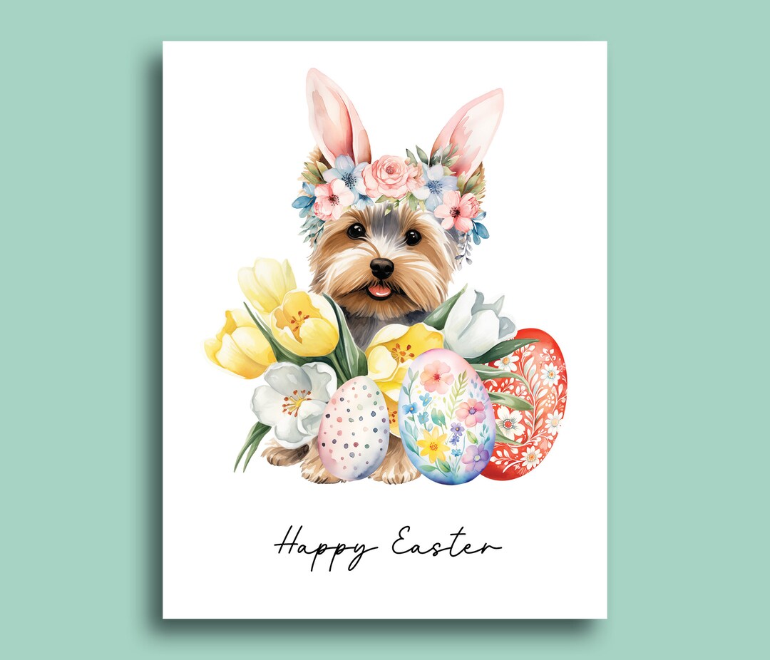 Happy Easter Yorkie Card | Cute Dog Greeting Cards | Springtime Dog ...