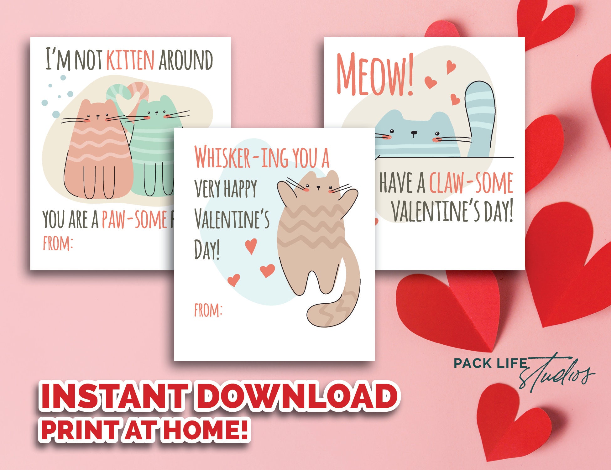 6 Instant Download Cat Printable Valentine's Day Cards Classroom ...