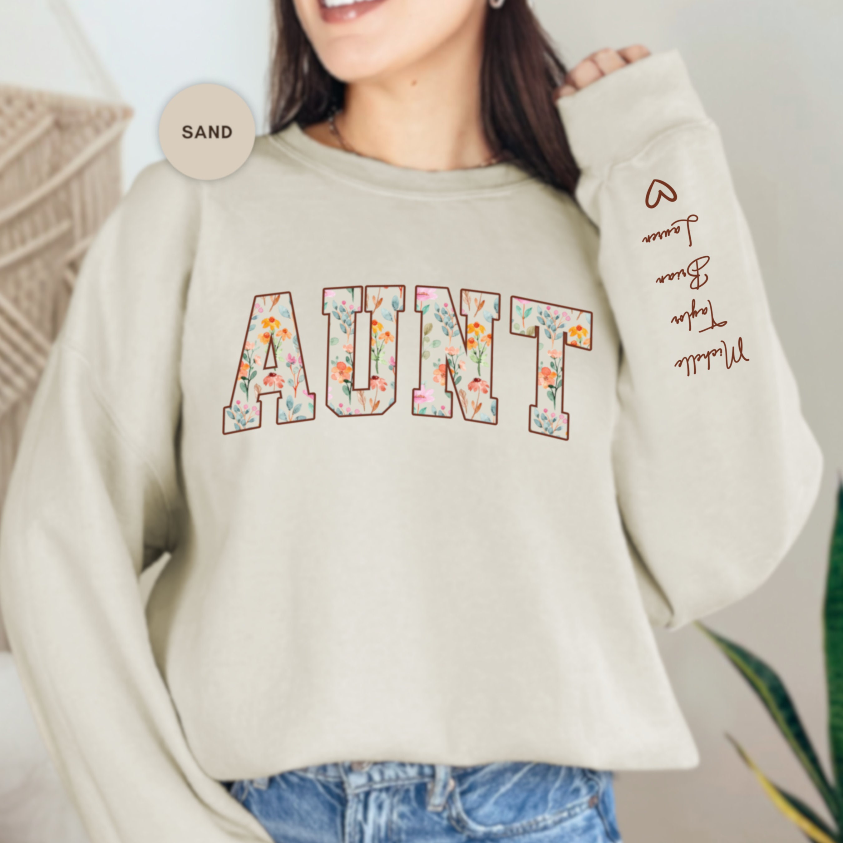 Personalized Aunt Sweatshirt Auntie Shirt, Floral Sweatshirt, Nieces ...