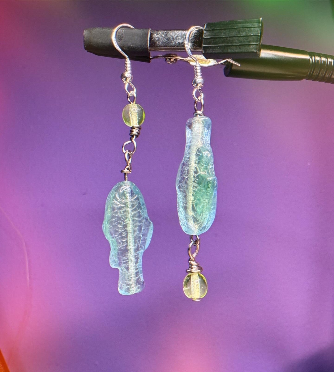 Sterling Silver and Uranium Glass Fish Earrings - Etsy