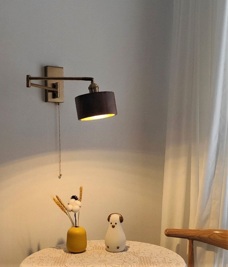 Swing Arm Wall Lamp/ Rustic Walnut Wood Wall Lamp/ Handmade Sconce ...