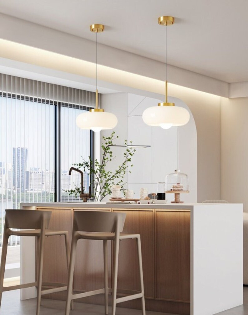 White Glass Pendant Light/ Kitchen Island, Dining Room Lighting Fixture ...
