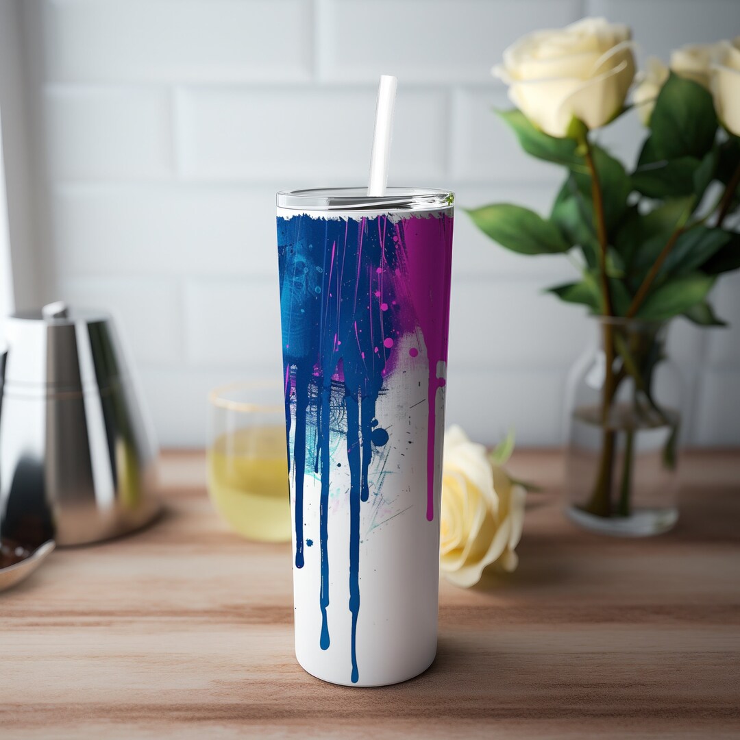 Dripping Paint 20 Oz Skinny Tumbler With Straw | Funny Cute Tumbler for ...