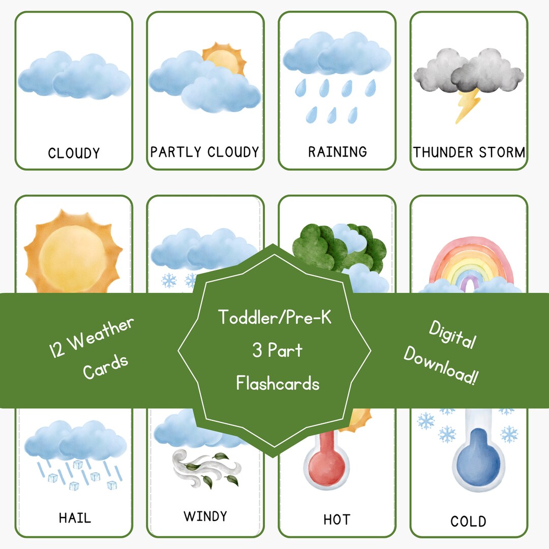 Toddler/pre-k Weather Flashcards - Etsy