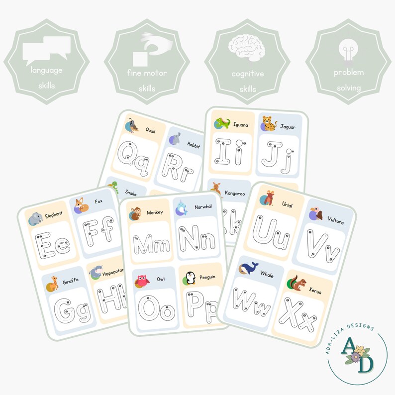 Animal Alphabet Flashcards and Tracing Practice - Etsy