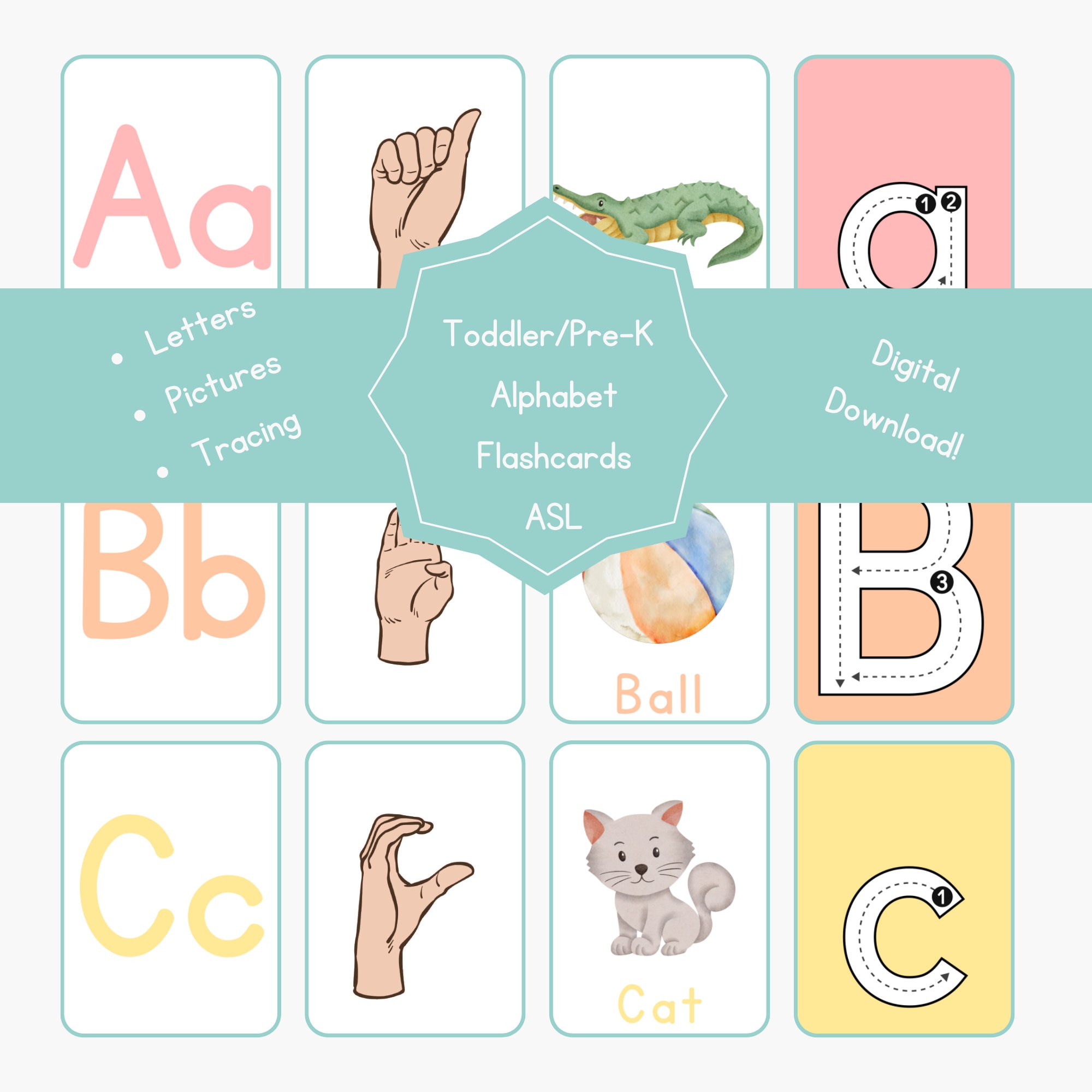 Toddler/pre-k ASL Alphabet Flashcards - Etsy