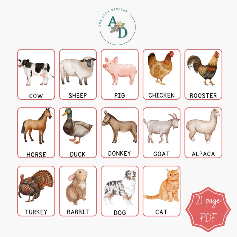 Toddler/pre-k Farm Animals Flashcards - Etsy