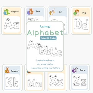 Animal Alphabet Flashcards and Tracing Practice - Etsy