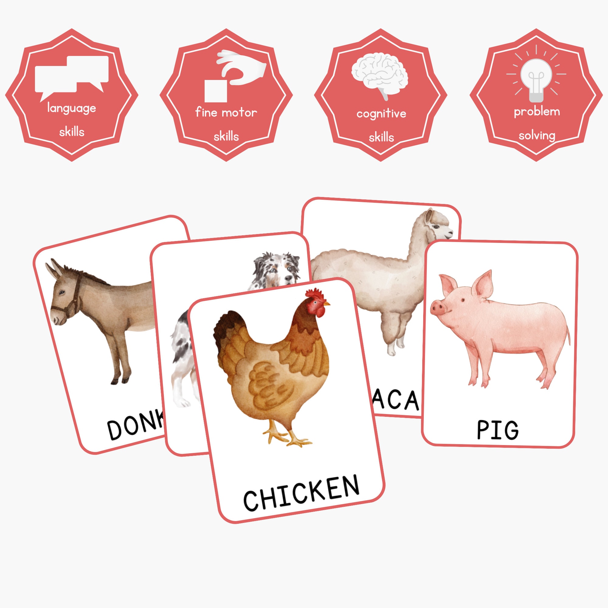 Toddler/pre-k Farm Animals Flashcards - Etsy