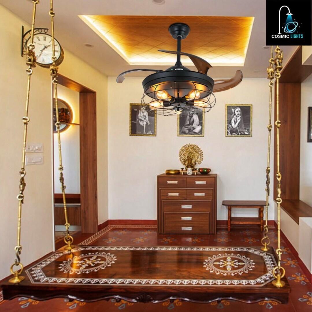 36 & 42 Vintage Cage Ceiling Fan Chandelier Modern Ceiling Fan Ceiling ...