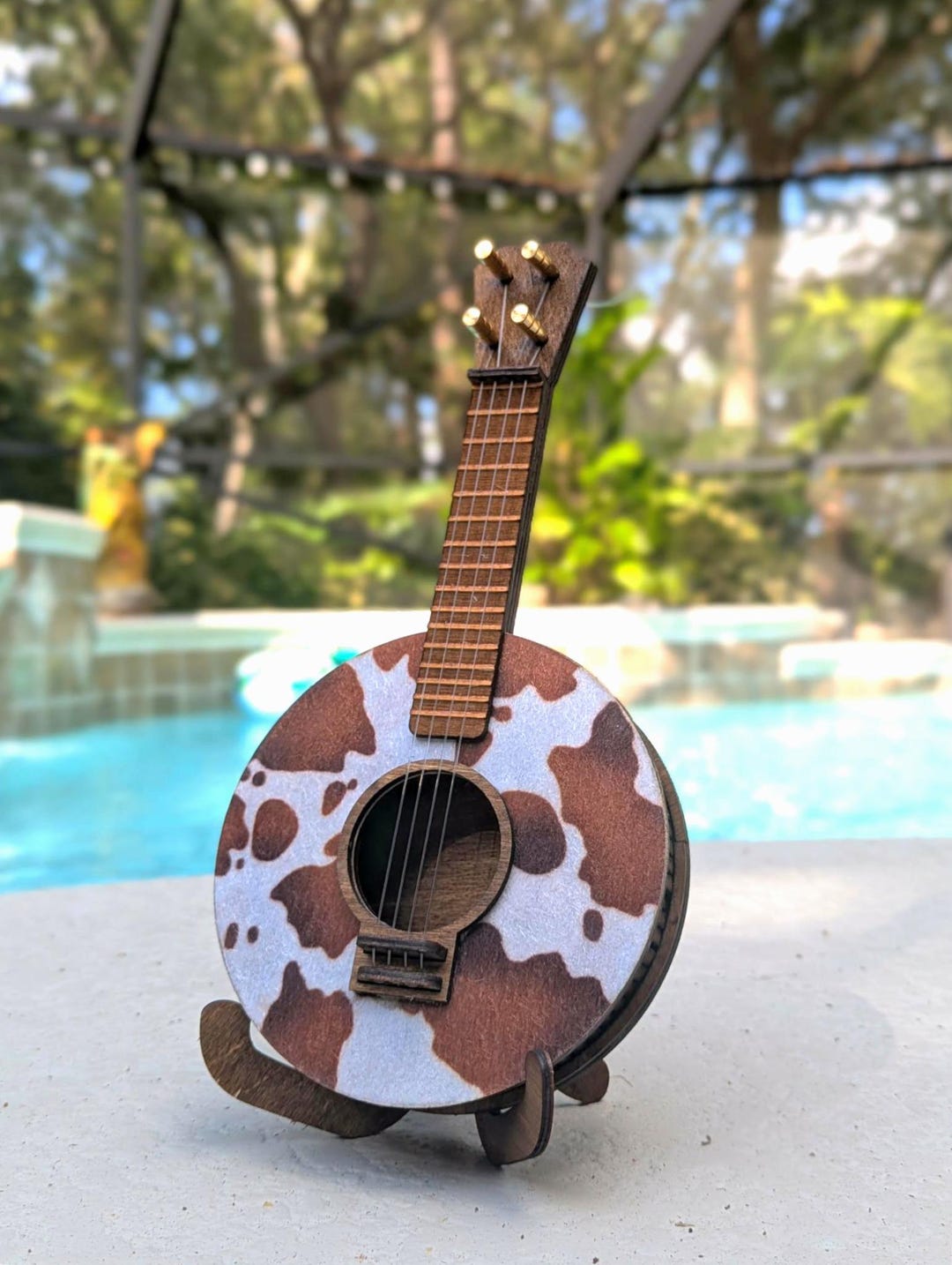 Cow-print Decorative Ukulele | Mini Wooden Instrument | Rustic ...