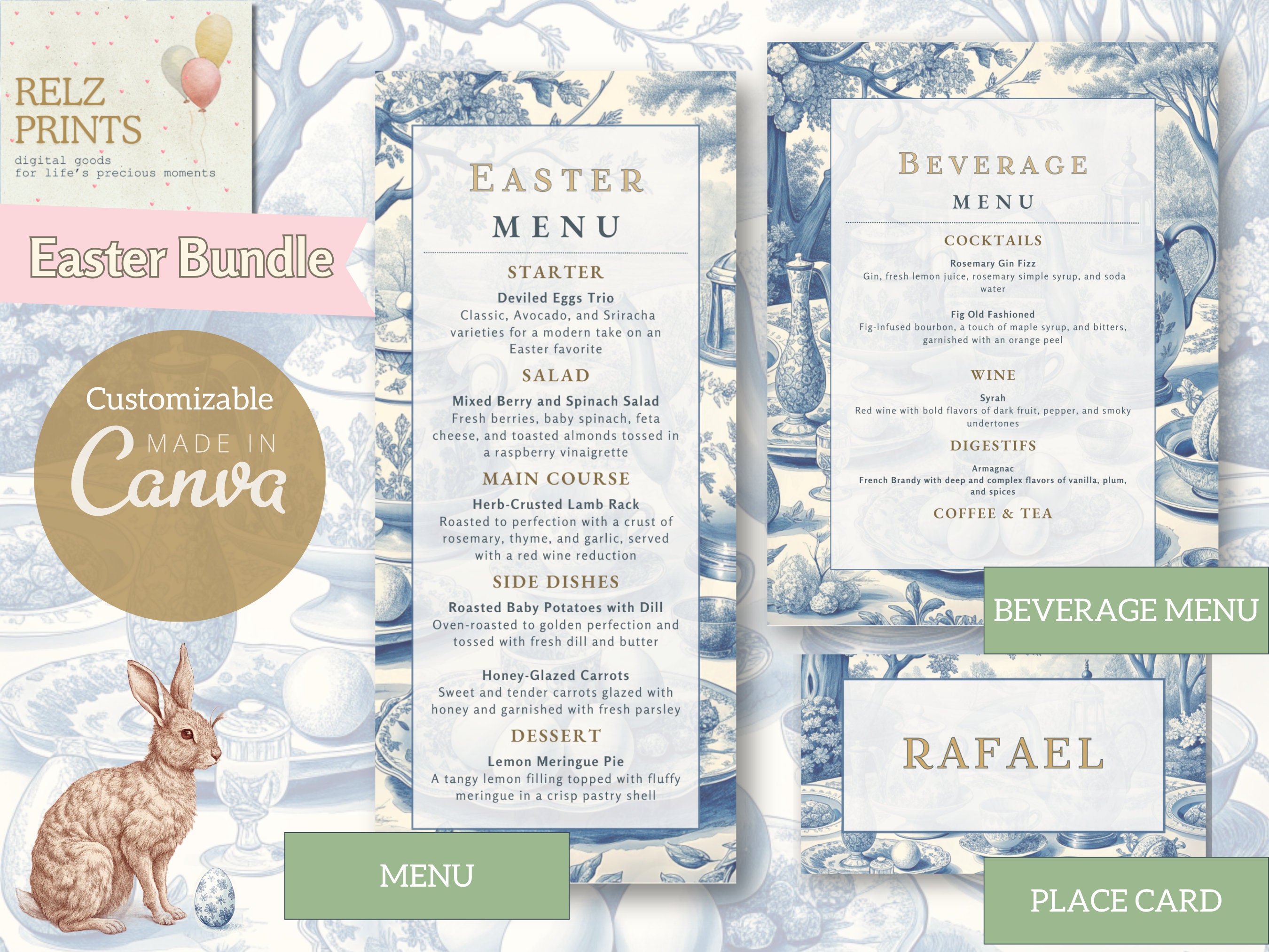 Editable Easter Bunny Themed Menu Cards, Easter Food Menu Template ...