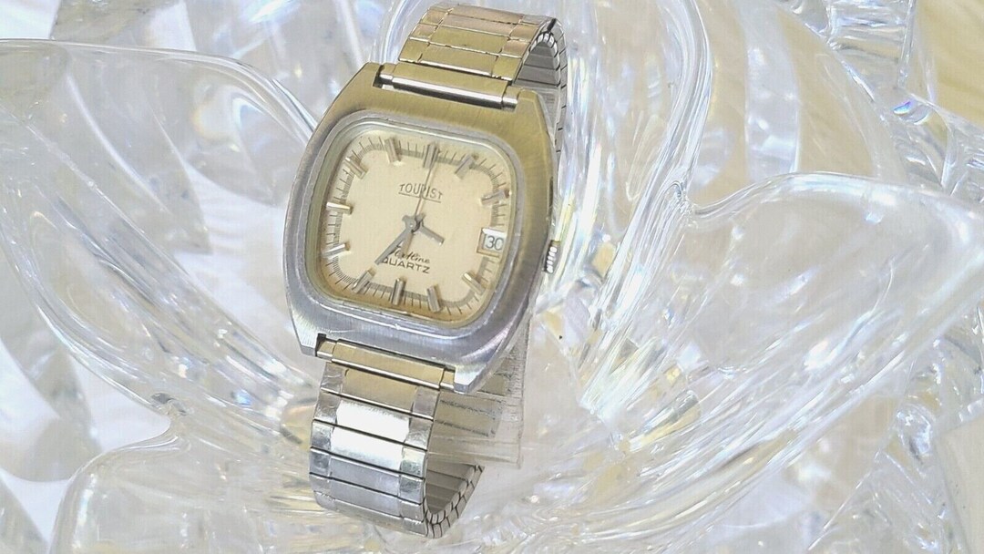 Rare Vintage TOURIST FLATLINE Swiss 7 Jewels Quartz Silver Dial Men's ...