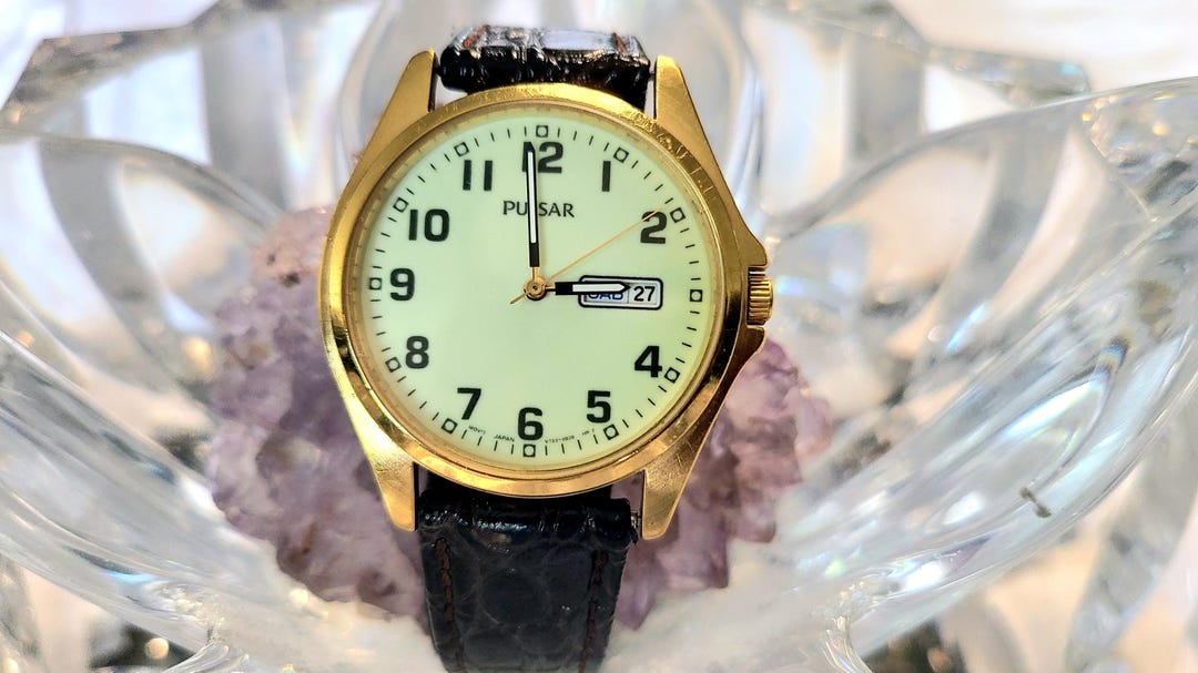 Vintage Pulsar Watch Men Gold Tone Day Date V733-8A40 New Band - Etsy