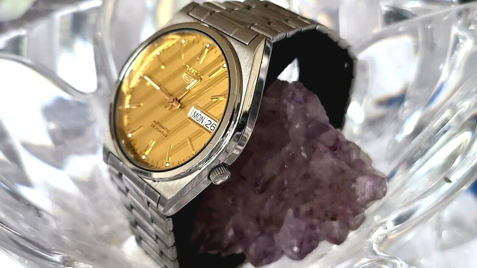 Rare Vintage SEIKO 5 Automatic 23 Jewel Gold Teaked Dial Men's Watch ...