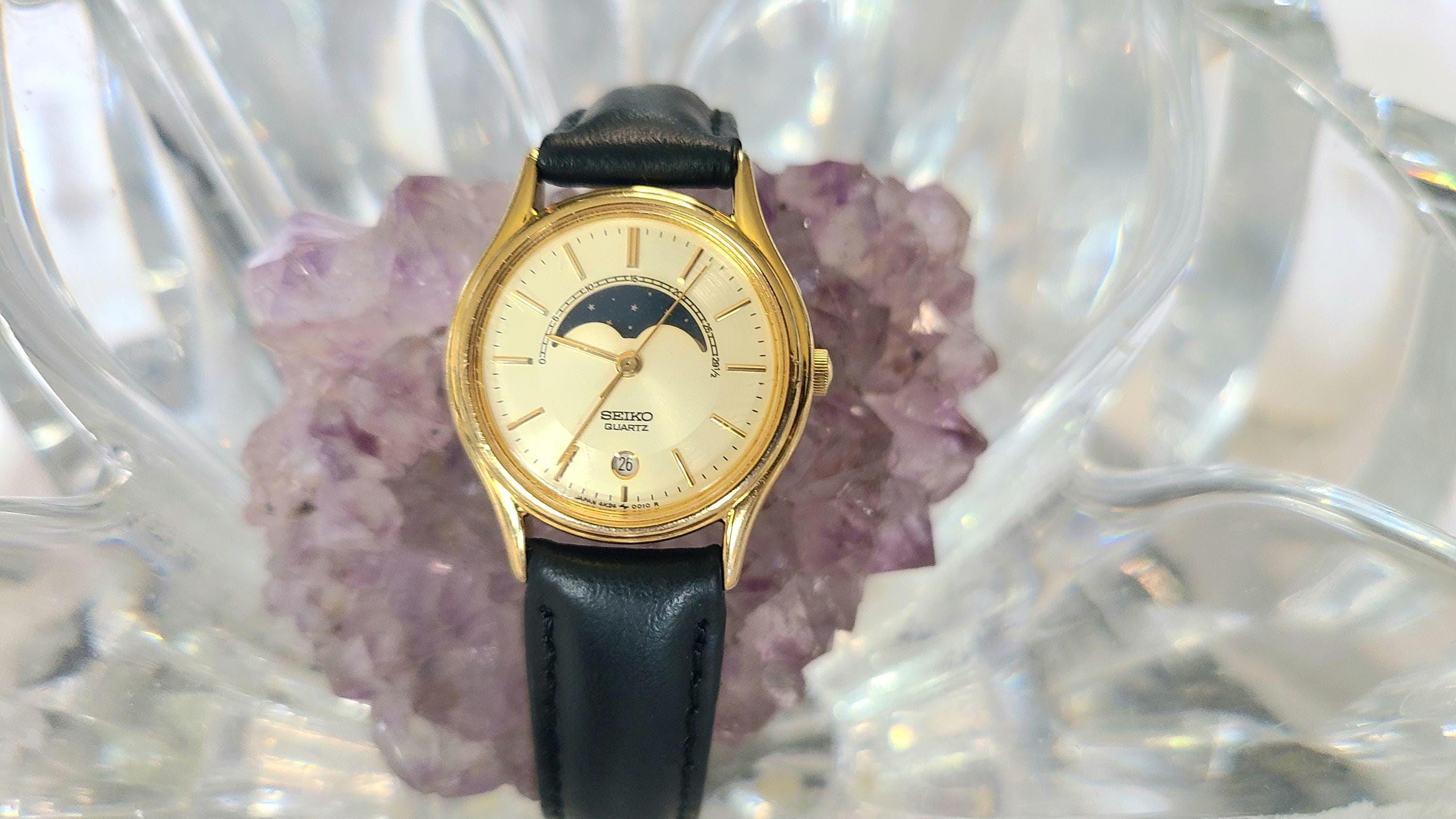 Vintage 80s Seiko Moon Phase Date Gold Tone Women's Watch - Etsy Vintage 80s Seiko Moon Phase Date Gold Tone Women's Watch - Etsy