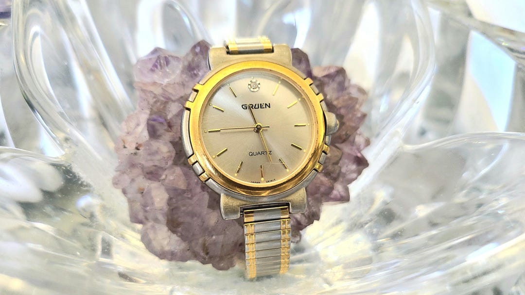 Vintage Gruen Diamond Quartz Two Tone Womens Watch - Etsy