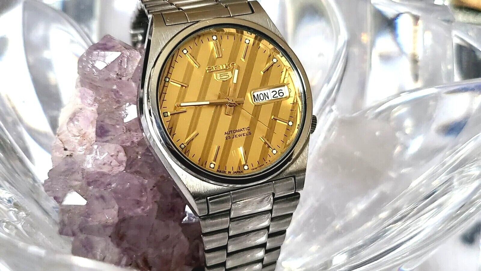 Rare Vintage SEIKO 5 Automatic 23 Jewel Gold Teaked Dial Men's Watch ...