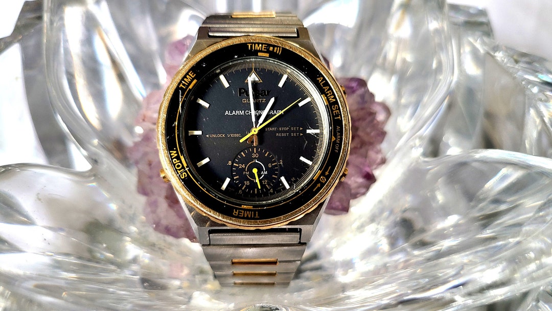 Vintage Pulsar Watch Men Gold- Silver Tone V600-7000 Alarm Chronograph ...