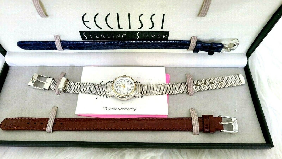 Ecclissi Sterling Silver 48g Two-tone Date 3 Band Set Women's Watch - Etsy