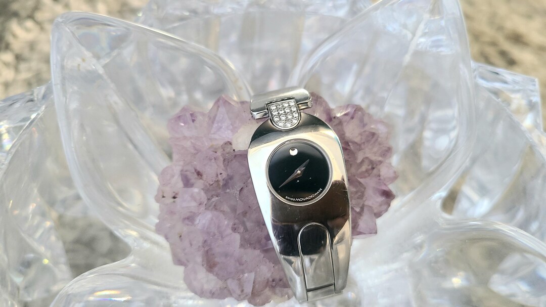 Movado Timema Steel Pave Diamond Black Dial Swiss Quartz Ladies Watch ...