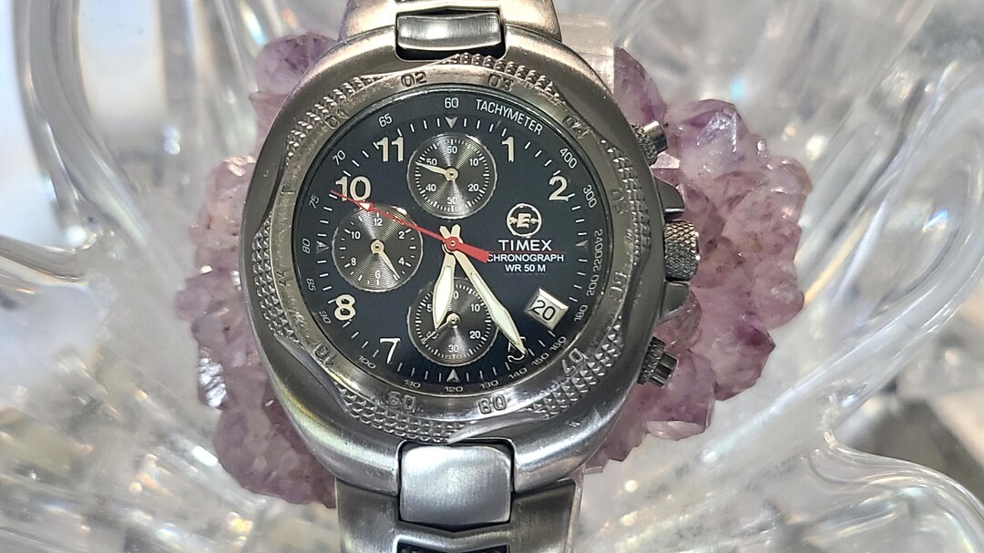Vintage Timex Expedition Chronograph Wr50m Blue Carbon Dial Men's Watch ...