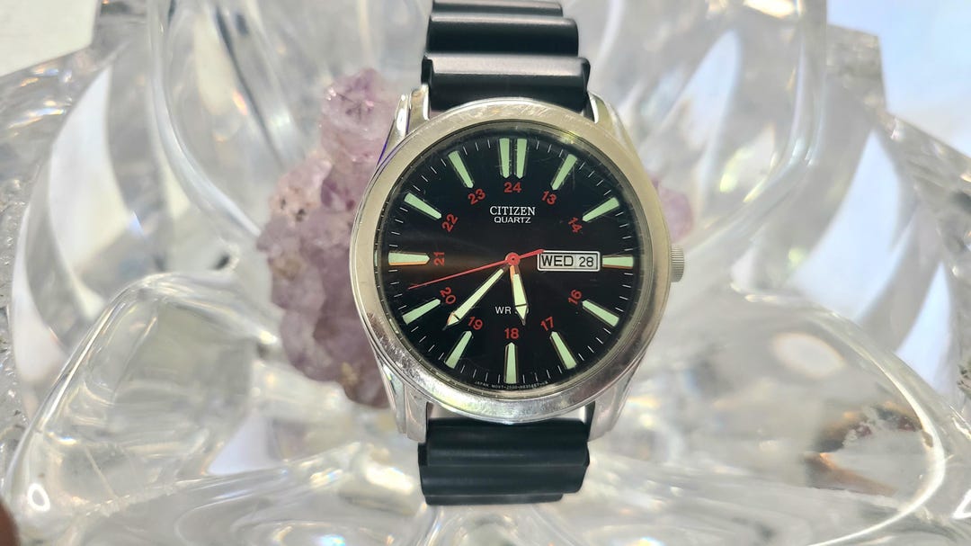 Vintage Citizen Quartz Day /date WR50 Black 24hr Dial Men's Watch - Etsy