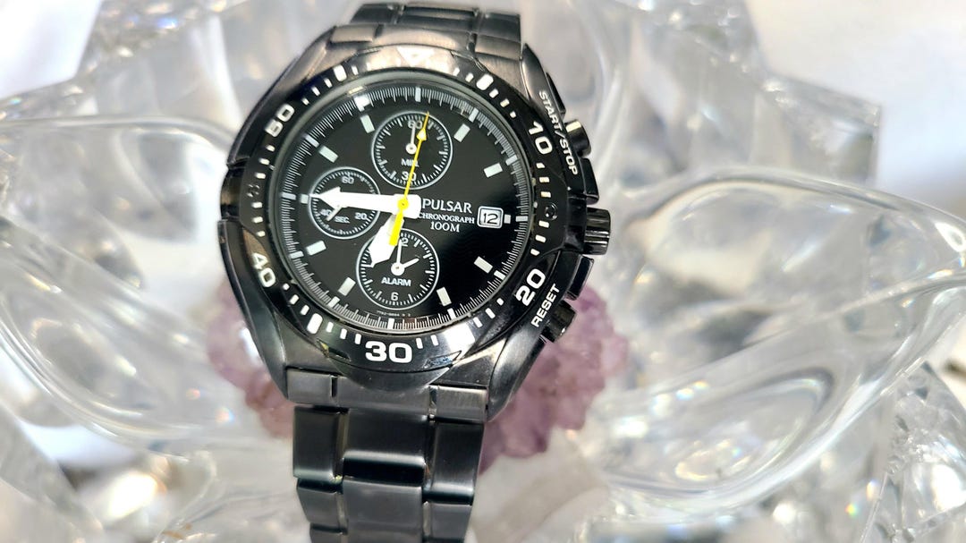 PULSAR TECH GEAR Chronograph Alarm Sport Watch Quartz Black Stainless ...