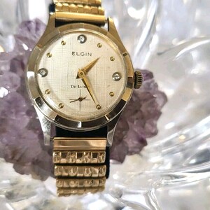 Rare Vintage 40s Elgin Deluxe Diamond Textured Dial Manual Wind Men's ...