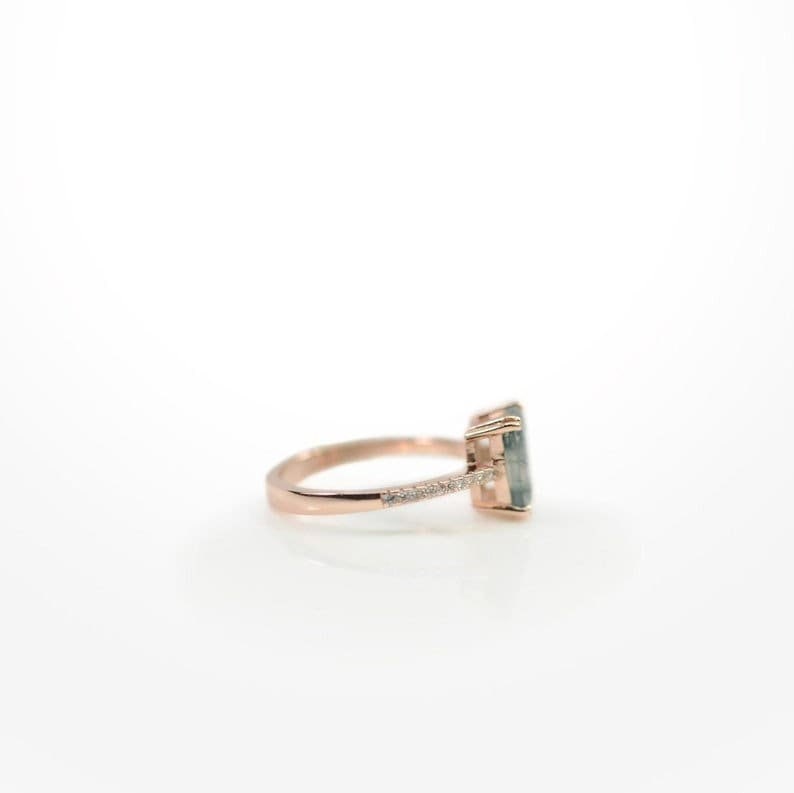 Natural Moss Agate Ring-emerald Cut Moss Agate Ring-gold-silver ...