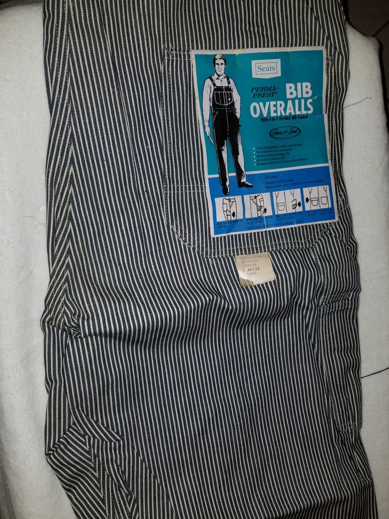 Vintage SEARS Tradewear Union Made Striped Denim Bib Overalls Size ...