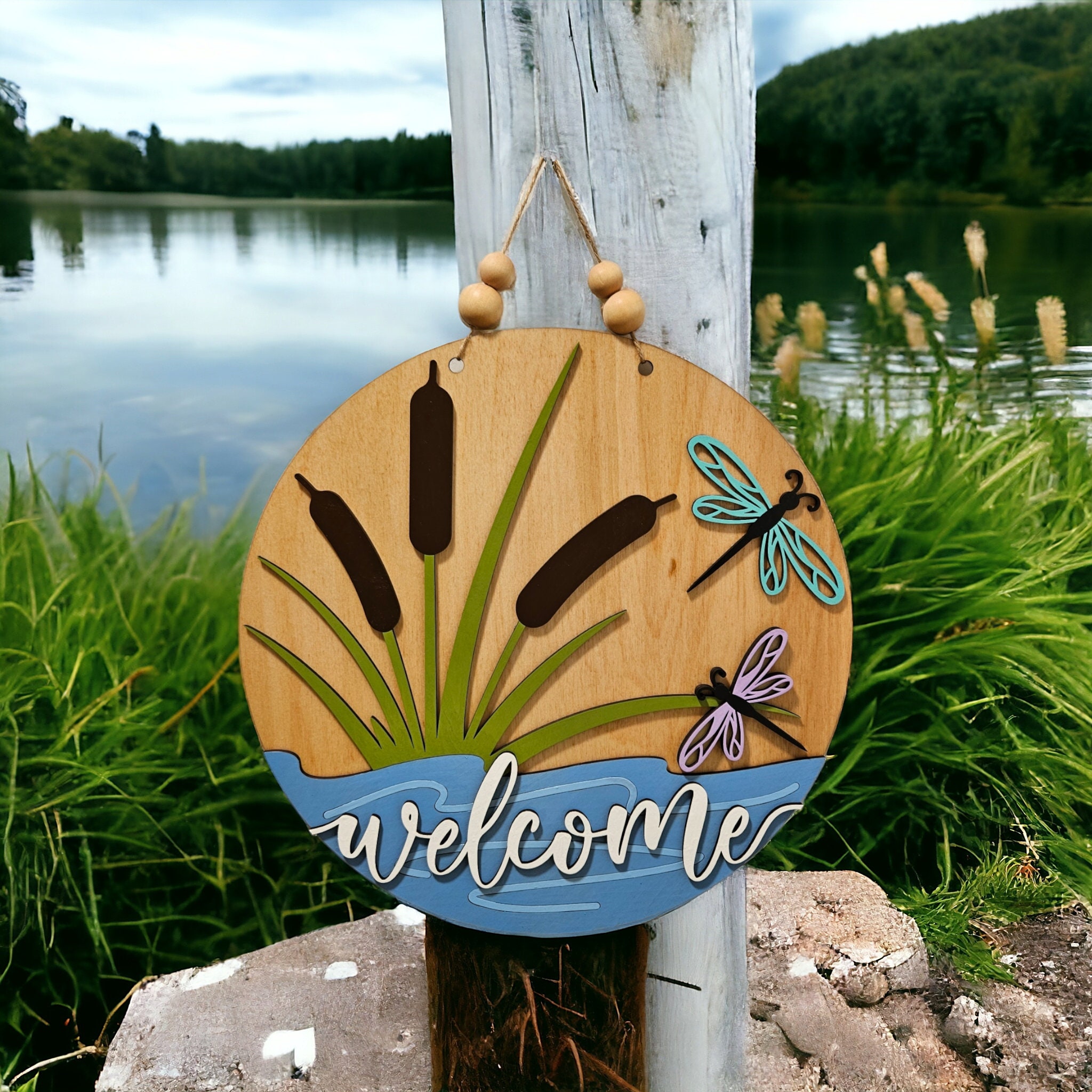 Welcome - Dragonflies - Wooden Door Hanger - Etsy