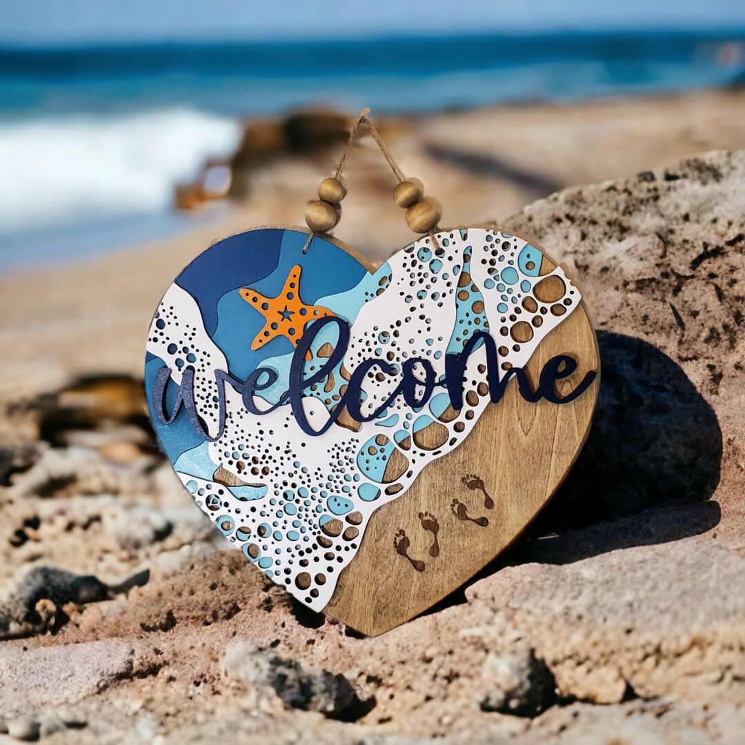 Welcome - Waves at the Beach - Wooden Door Hanger - Etsy