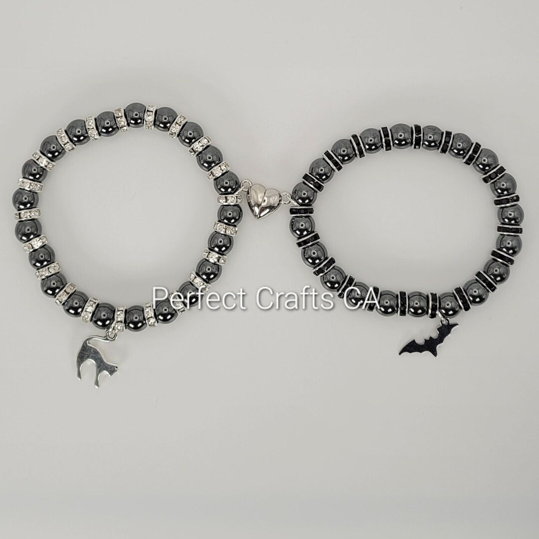 Set of 2 Matching Cartoon Bracelets, Cat and Bat, Matching Bracelets ...